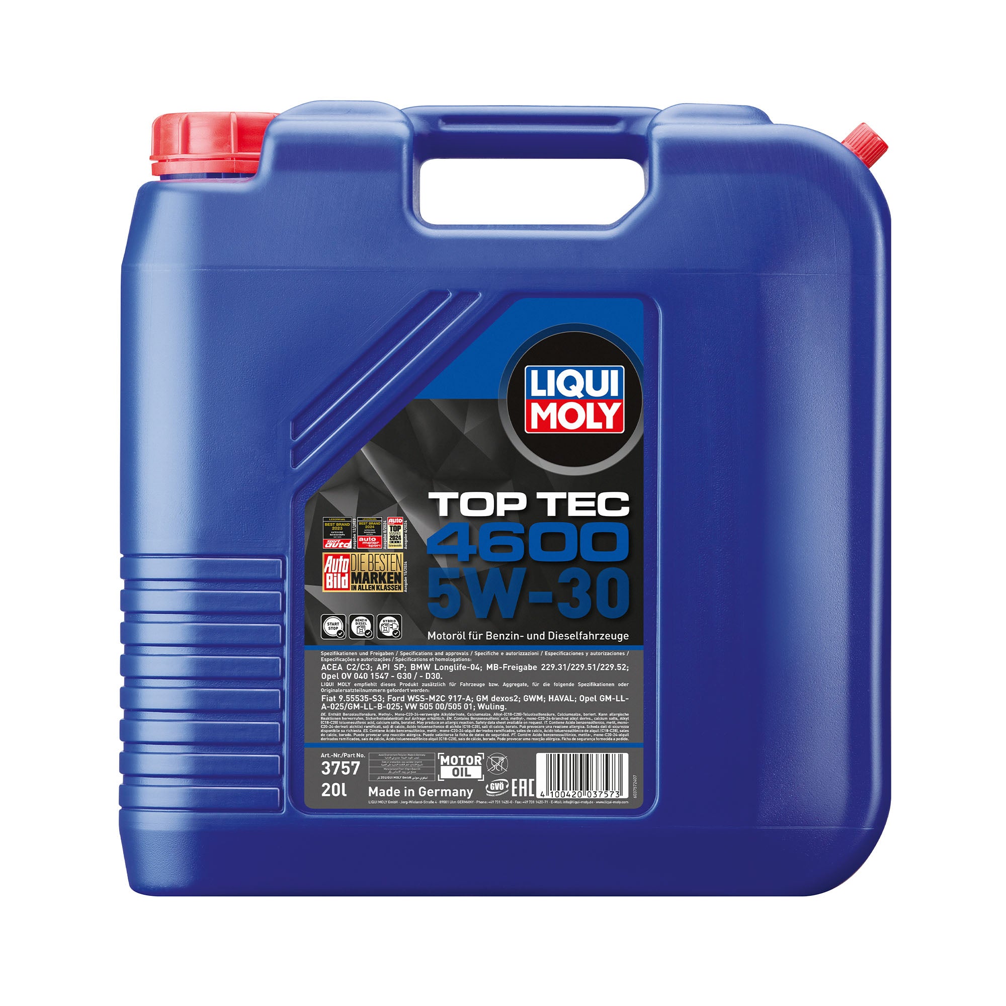 Liqui Moly 3757 Top Tec 4600 5W-30 Engine Oil ACEA C2/C3 - 20 Litres ...